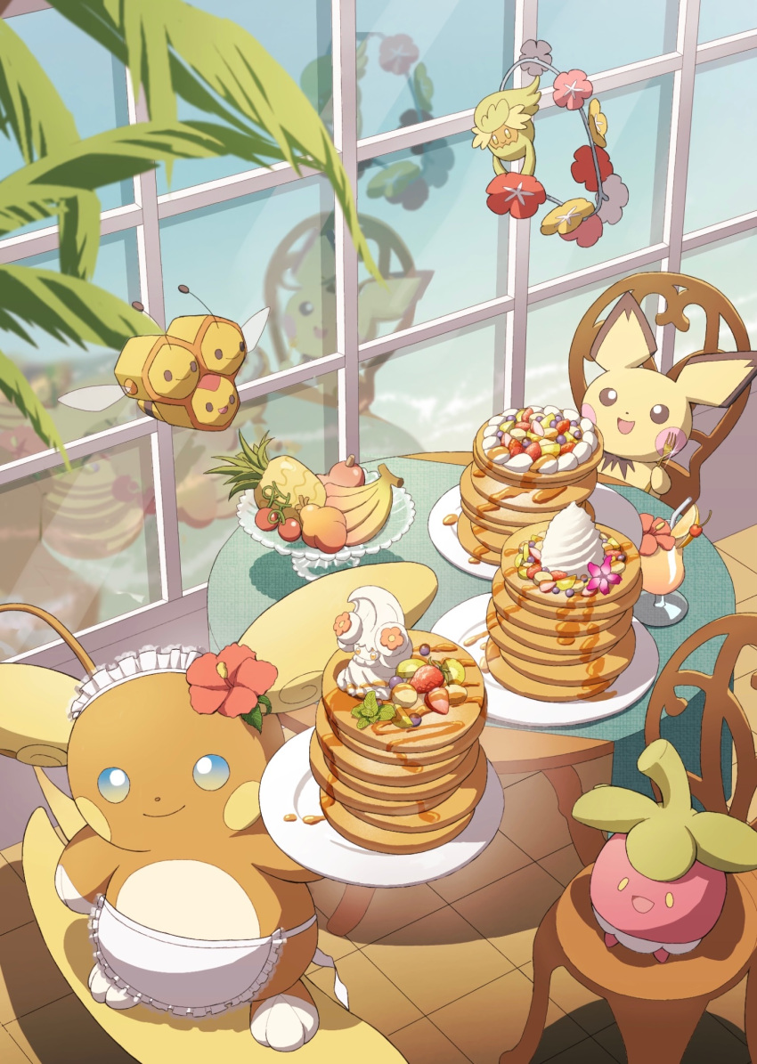 Safebooru - :d alcremie alolan raichu apron bounsweet chair closed ...