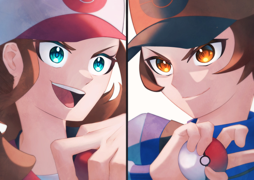 Safebooru - 1boy 1girl absurdres baseball cap blue eyes brown eyes brown hair commentary request ...