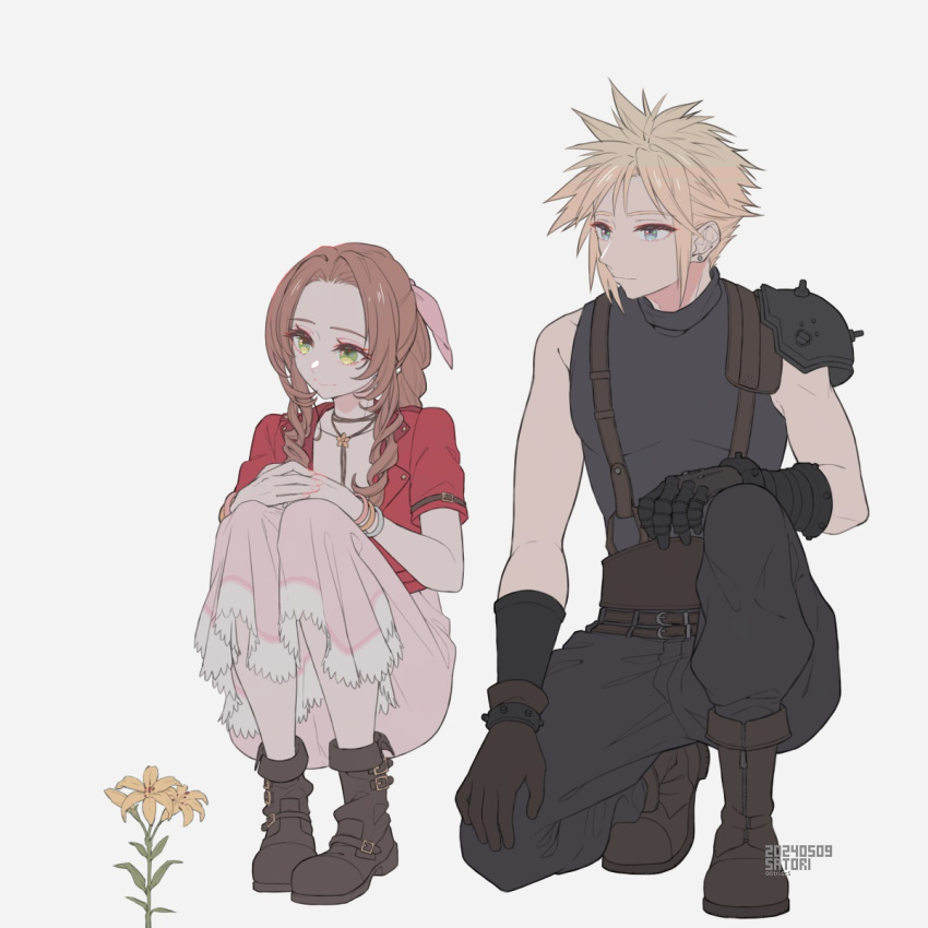 Safebooru - 1boy 1girl aerith gainsborough armor artist name bangle belt blonde hair blue eyes ...