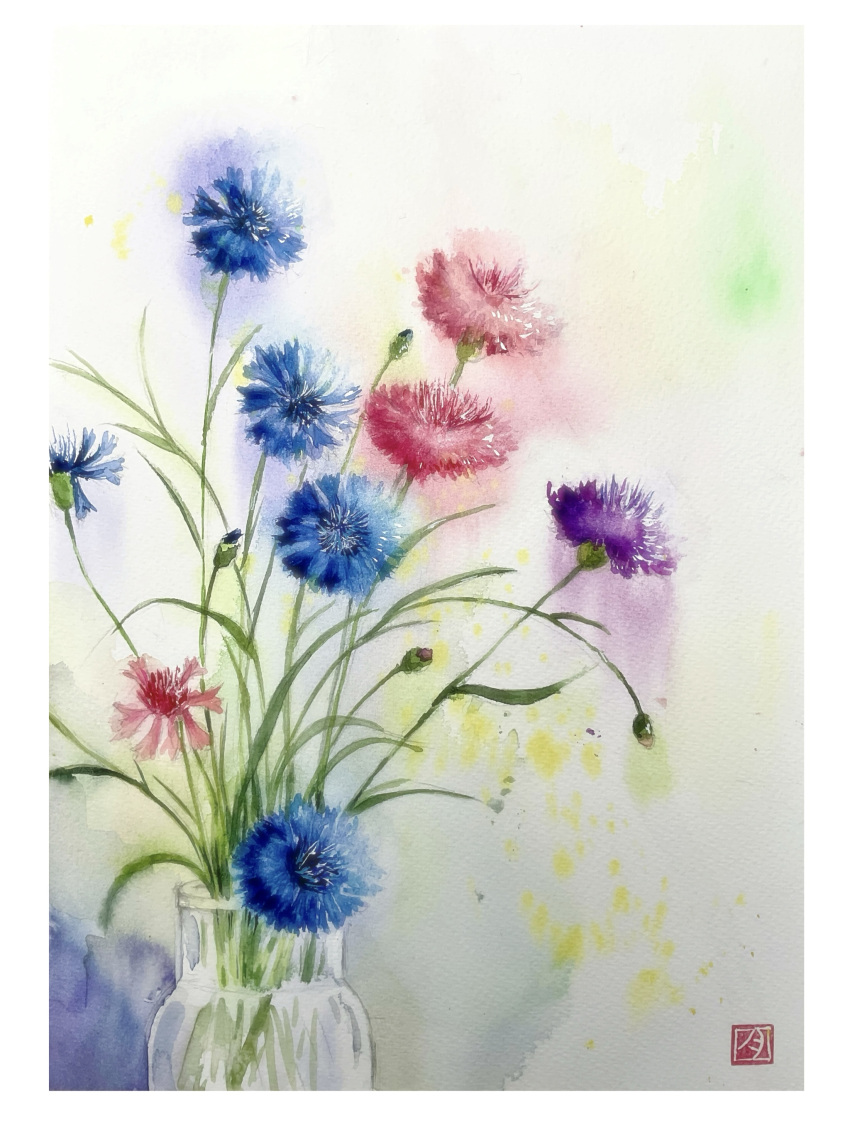 Safebooru - absurdres blue flower border bud cornflower flower flower ...