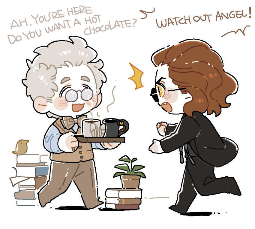 Safebooru - 2boys angel aziraphale (good omens) blue eyes crowley (good ...