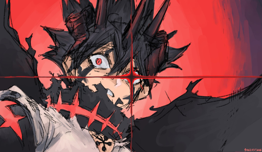 Safebooru - 1boy asta (black clover) black clover black hair black horns black scarf black wings ...