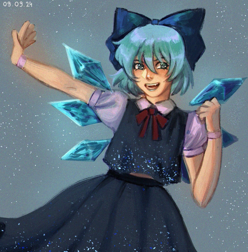 Safebooru - 1girl blue bow blue dress blue eyes blue hair bow cirno cirno day detached wings ...