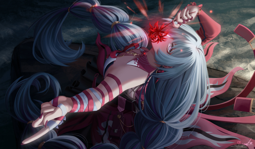 Safebooru - 1girl absurdres bandage over one eye bandaged arm bandages bare shoulders between ...