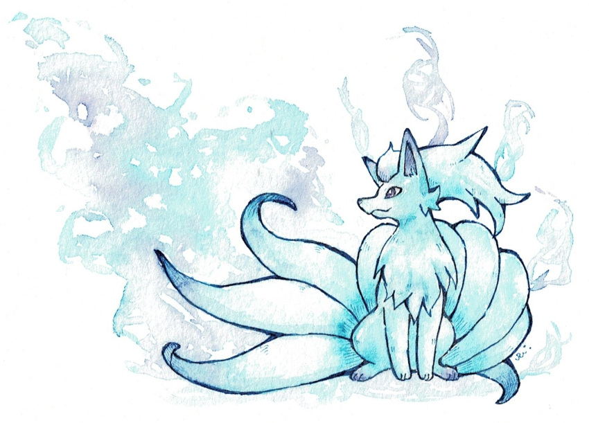Safebooru - :3 animal hands blue fur kitsune looking to the side ...