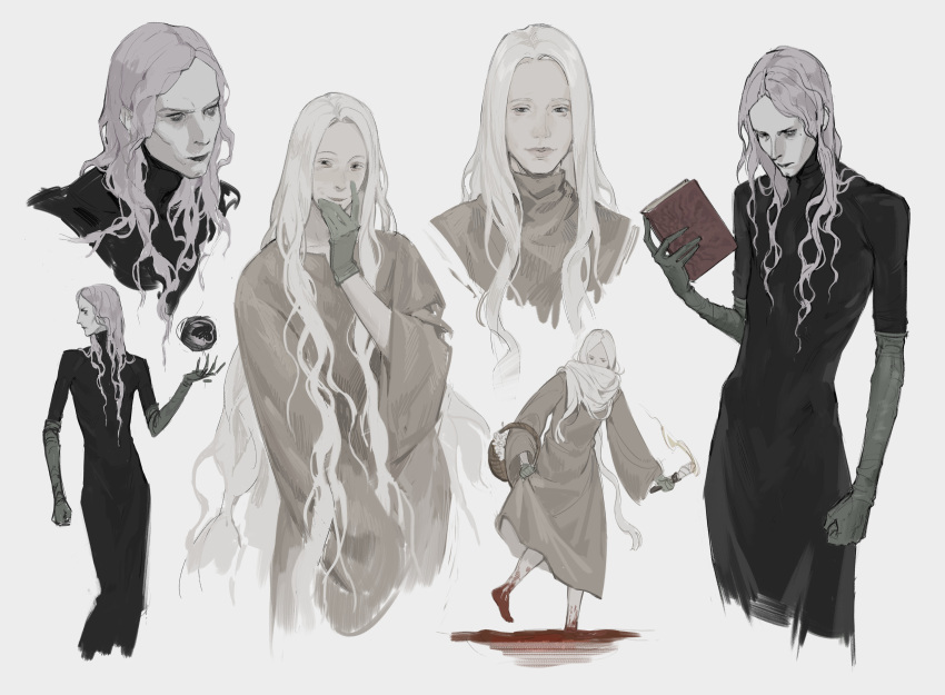 Safebooru - absurdres basket black robe book closed mouth elbow gloves ...