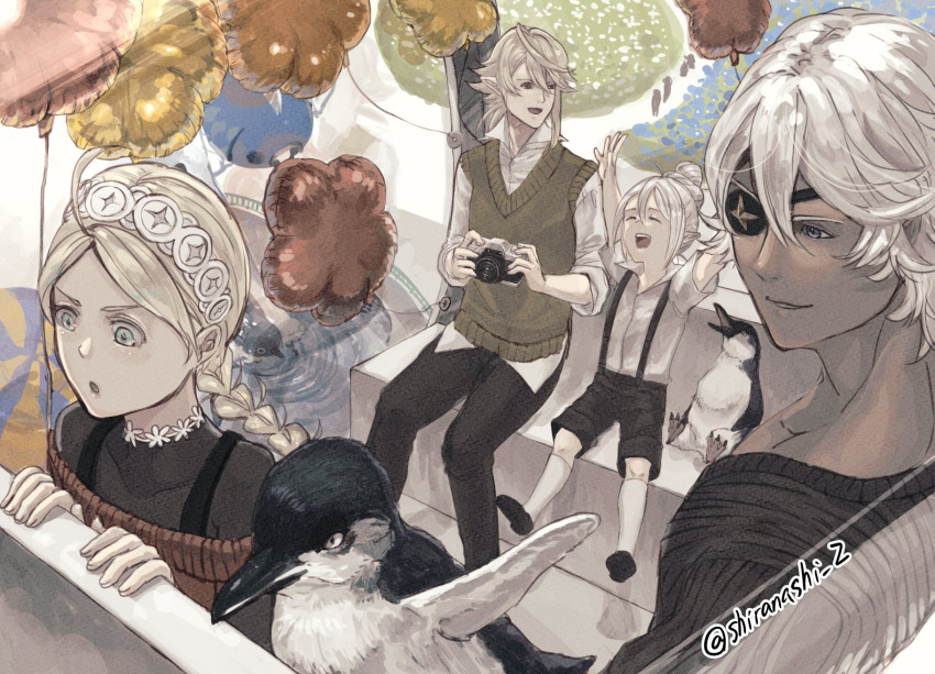 Safebooru - 2boys 2girls 2others ahoge alternate costume balloon bird ...