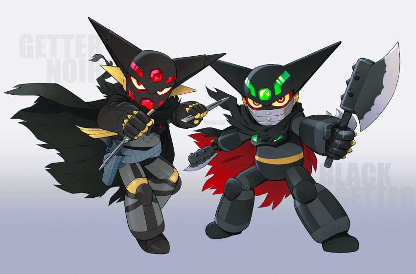 Safebooru - arm blade axe black getter black scarf cape chibi colored ...