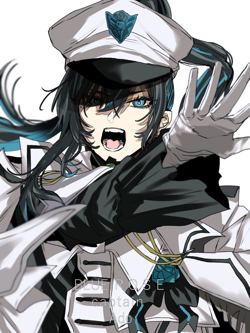 Safebooru - 1girl ado (utaite) black bow black hair black shirt blue eyes blue flower blue hair ...