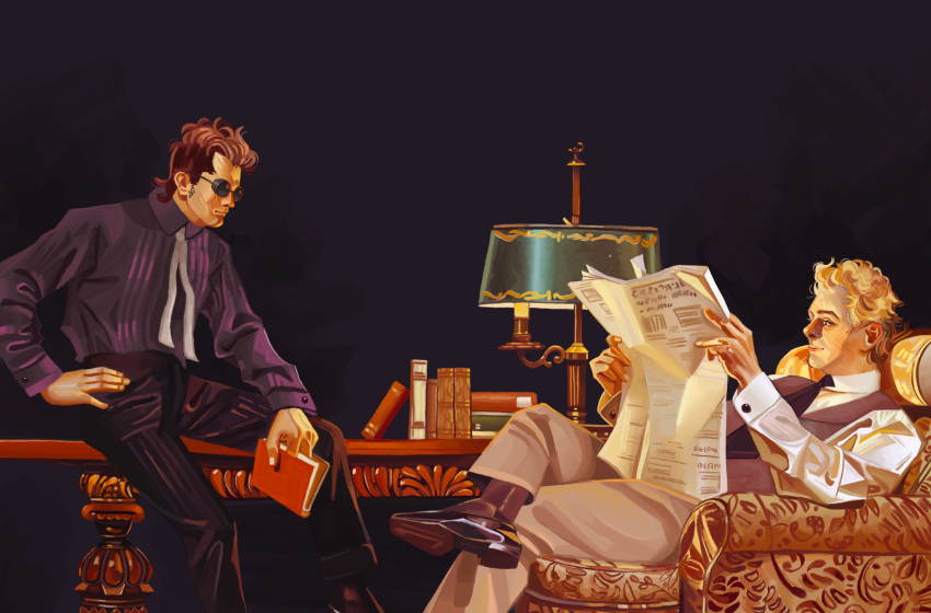 Safebooru - 2boys angel aziraphale (good omens) c0rvidski crowley (good ...