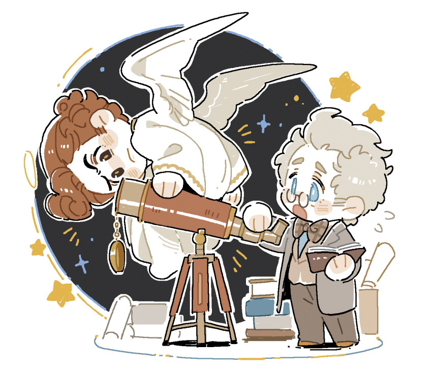 Safebooru - 2boys angel angel wings aziraphale (good omens) blue eyes ...