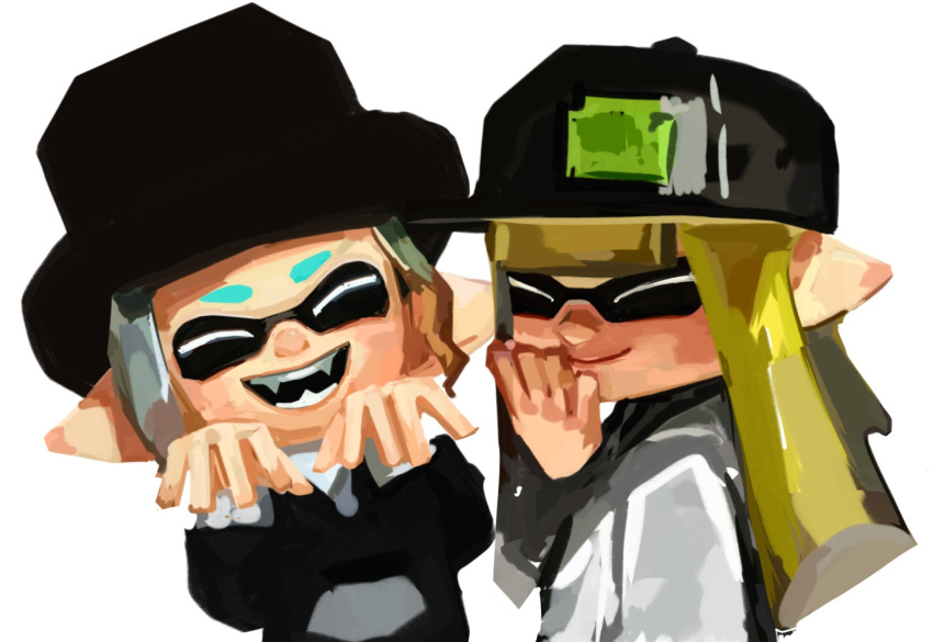 Safebooru - 2girls :d ^ ^ baseball cap black hat blonde hair closed ...