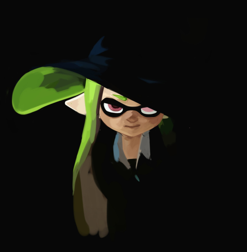 Safebooru - 1girl black background black hat closed mouth green hair ...