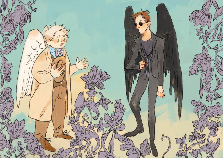 Safebooru - 2boys angel asolablue aziraphale (good omens) crowley (good ...