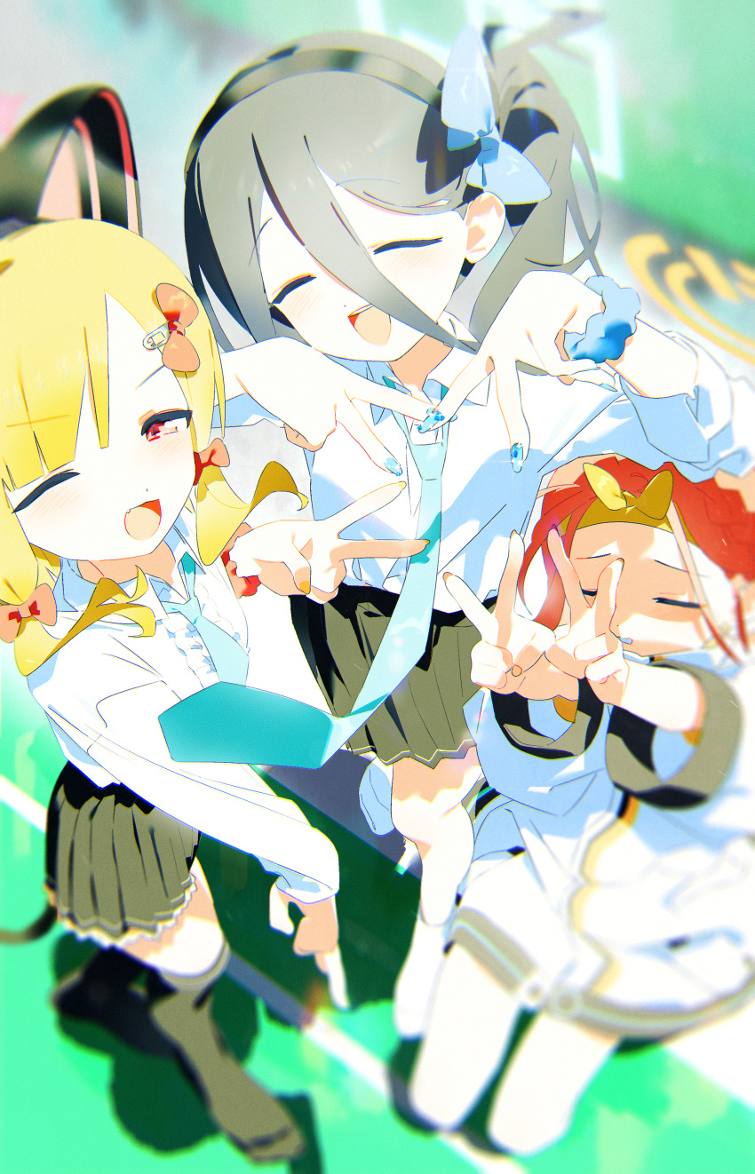 Safebooru - 3girls absurdres animal ear headphones animal ears aqua necktie aris (blue archive ...