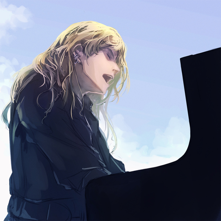 Safebooru - 1boy black jacket blonde hair character request closed eyes commentary copyright ...