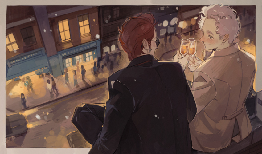 Safebooru - 2boys angel aziraphale (good omens) blue eyes blurry bokeh ...