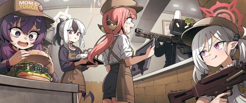 Safebooru - 4girls :q absurdres aru (blue archive) at gunpoint black ...