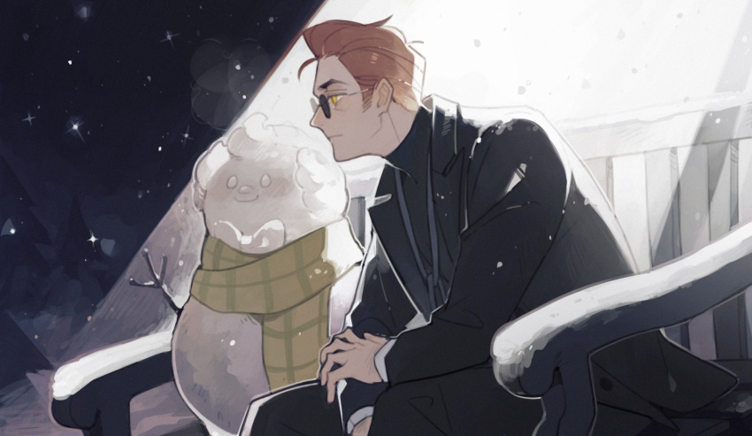 Safebooru - 1boy aziraphale (good omens) black suit crowley (good omens ...