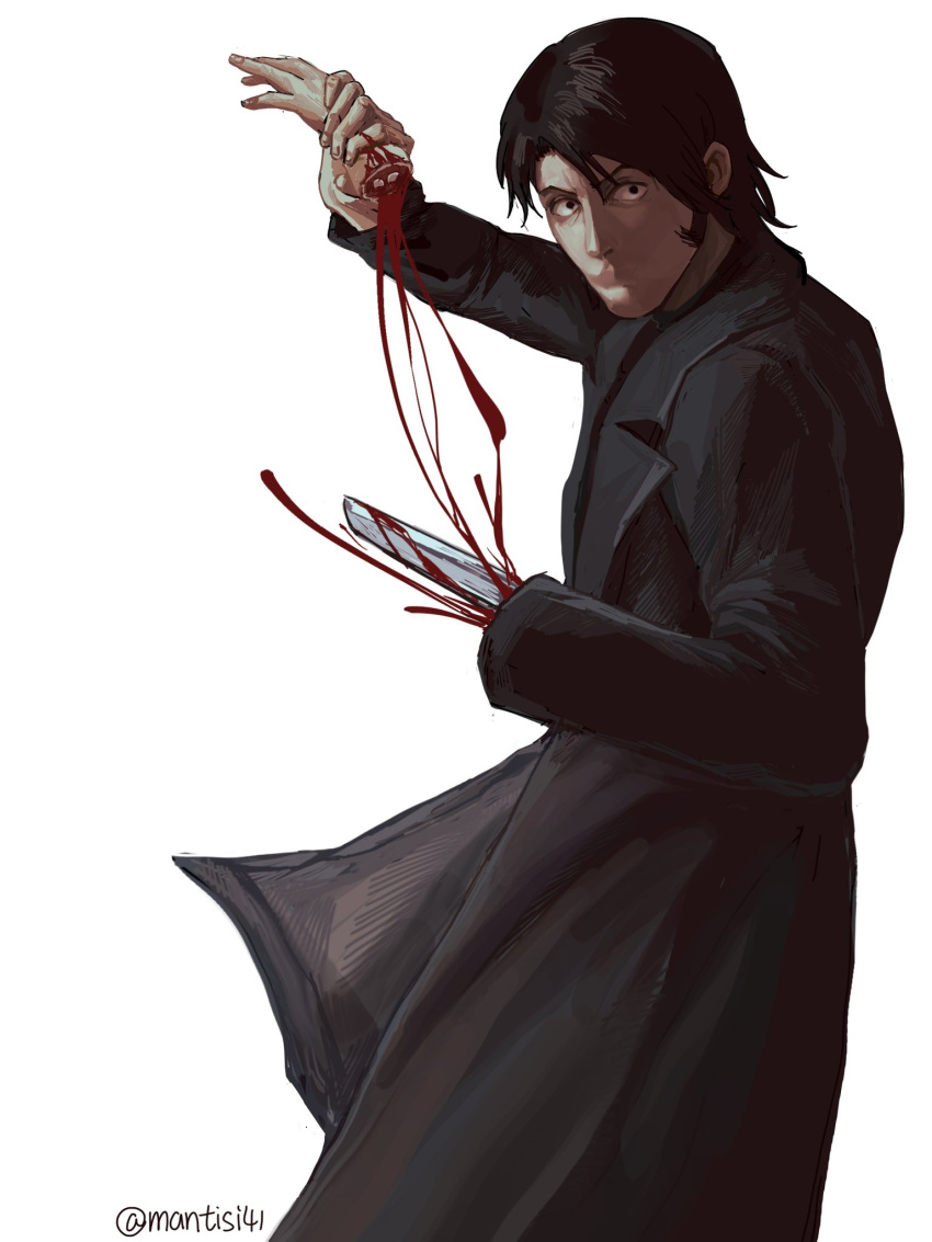 Safebooru - 1boy black hair black jacket blood chainsaw man hand grab highres jacket katana ...