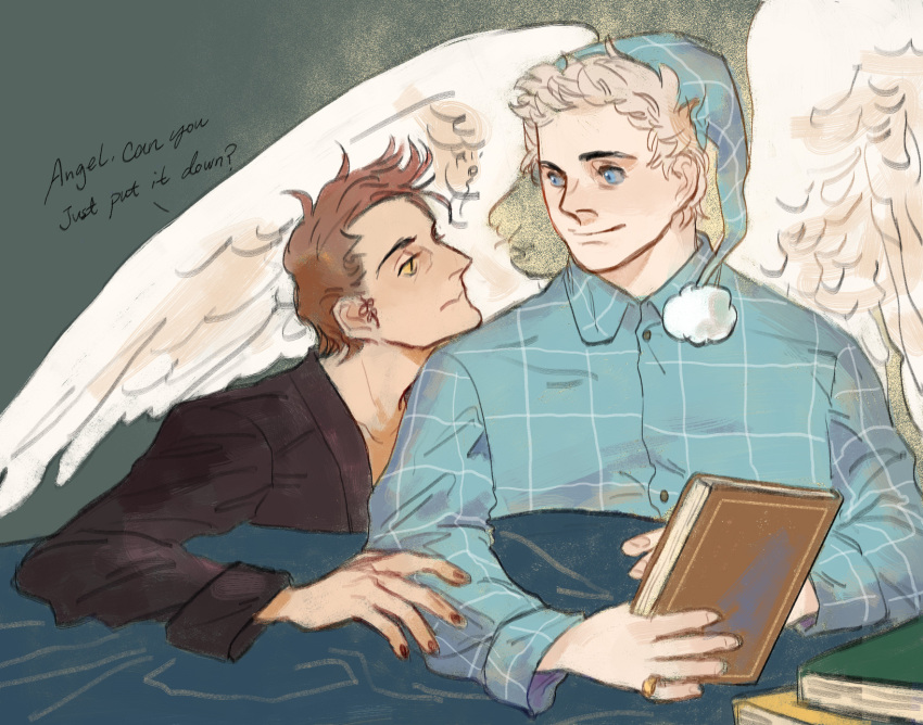 Safebooru - 2boys angel asolablue aziraphale (good omens) crowley (good ...