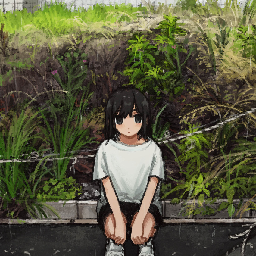 Safebooru - 1girl absurdres black eyes black hair black shorts blush closed mouth commentary ...