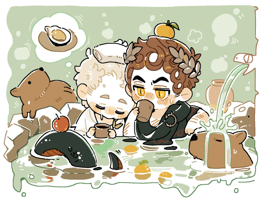 Safebooru - 2boys angel aziraphale (good omens) capybara crowley (good ...
