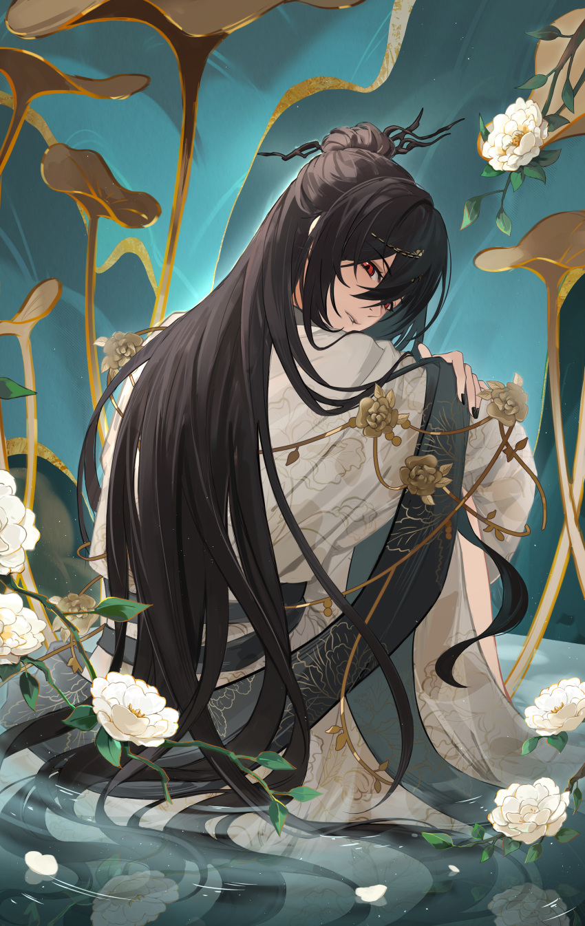 Safebooru - 1boy absurdres ayn alwyn black hair black nails black shawl ...