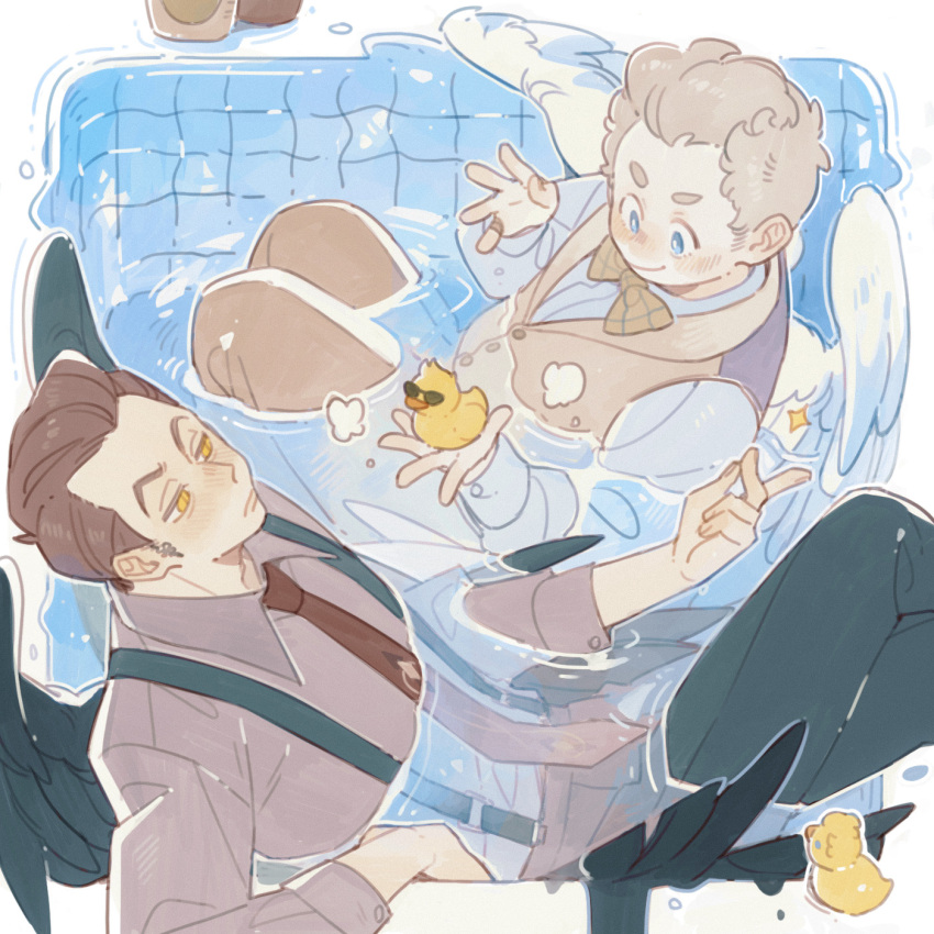 Safebooru - 2boys angel aziraphale (good omens) blue eyes crowley (good ...