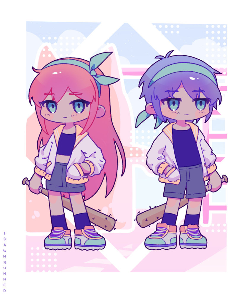 Safebooru - 1boy 1girl aqua eyes aqua hairband arm at side aubrey (faraway) (omori) aubrey ...