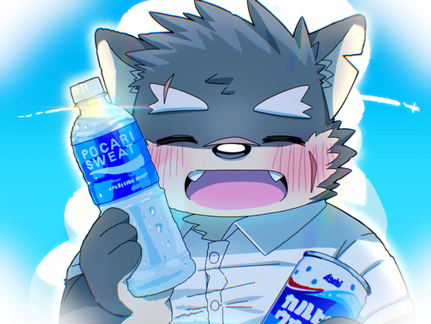 Safebooru - 1boy aircraft airplane animal ears blue sky blush bottle ...