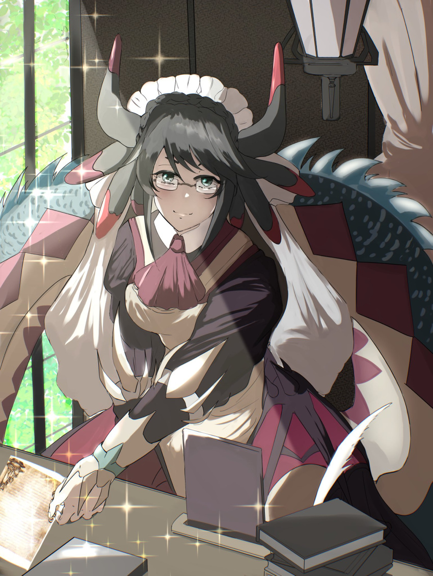 Safebooru - 1girl black dress black hair book dragon horns dragon tail dress duel monster ...