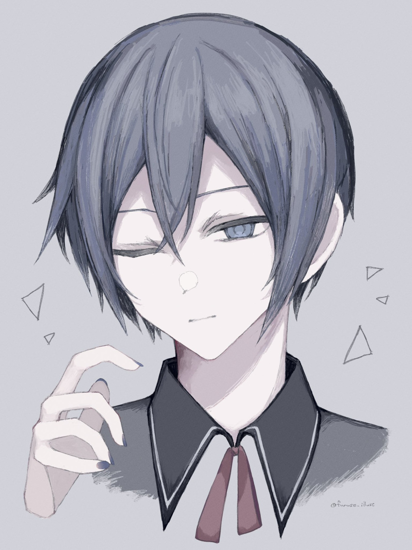 Safebooru - 1boy 25-ji kaito blue eyes blue hair blue nails closed mouth collared shirt cropped ...
