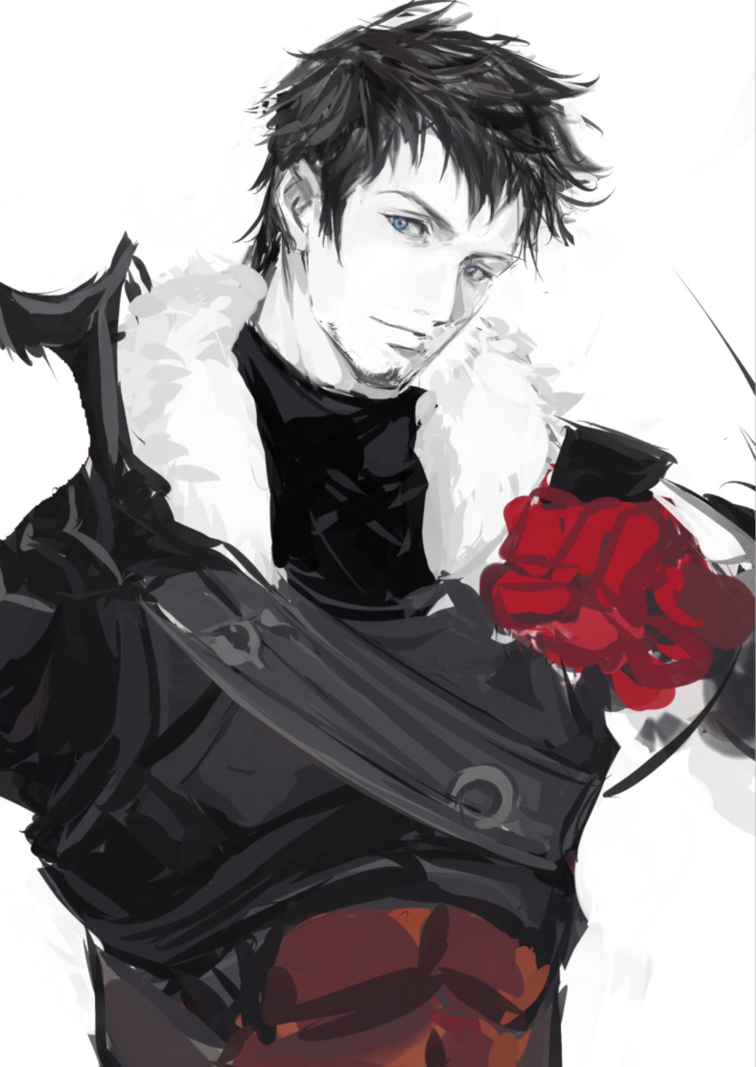 Safebooru - 1boy ardbert hylfyst armor black shirt blue eyes chest belt closed mouth commentary ...