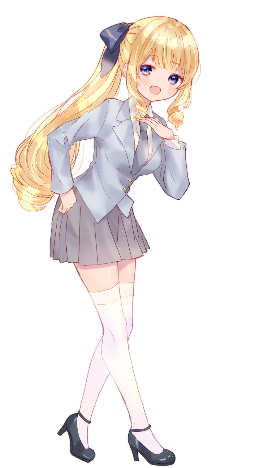 Safebooru - 1girl :d absurdres azarashi6 black footwear black skirt blazer blonde hair blue ...