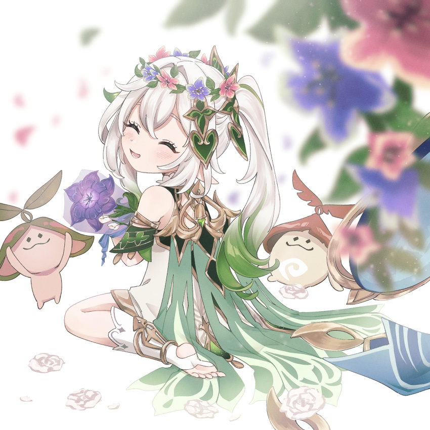 Safebooru - 1girl :d ^ ^ aranara (genshin impact) bare shoulders blue ...