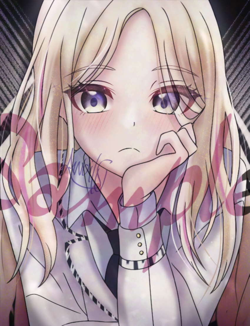 Safebooru - 1girl absurdres awai11us black necktie blonde hair blush gakuen idolmaster hand on ...