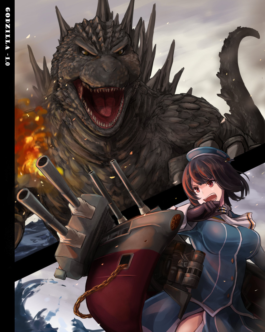 Safebooru - 1girl absurdres black gloves black hair breasts crossover ...
