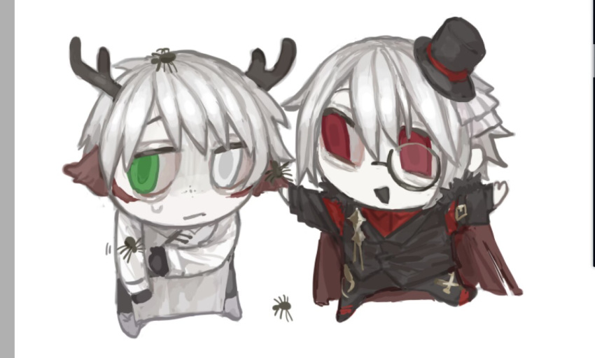 Safebooru - 2boys :d animal ears antlers black gloves black hat black ...