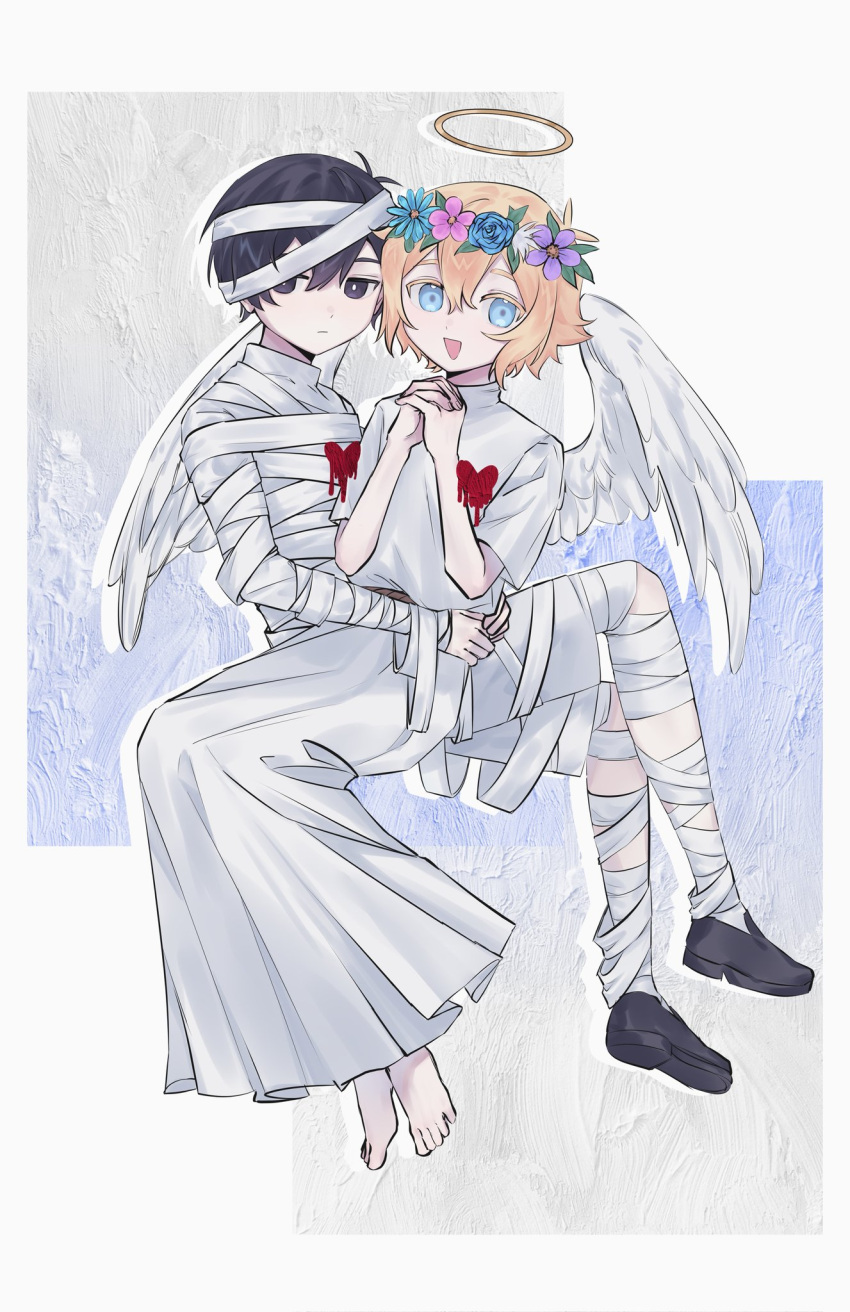 Safebooru - 2boys angel angel wings barefoot basil (faraway) (omori ...