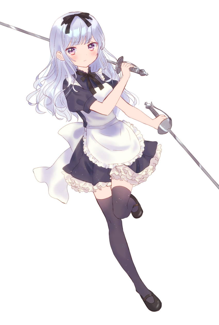 Safebooru - 1girl apron azarashi6 back bow black dress black footwear black ribbon black ...