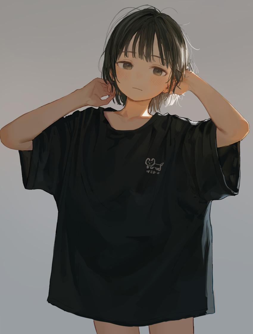 Safebooru - 1girl akipeko black hair black shirt blush collarbone ...