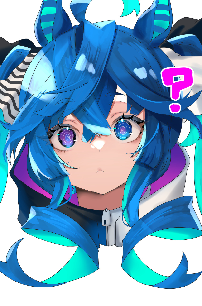 Safebooru - 1girl ? @ @ absurdres ahoge animal ears aqua hair black ribbon blue hair closed ...