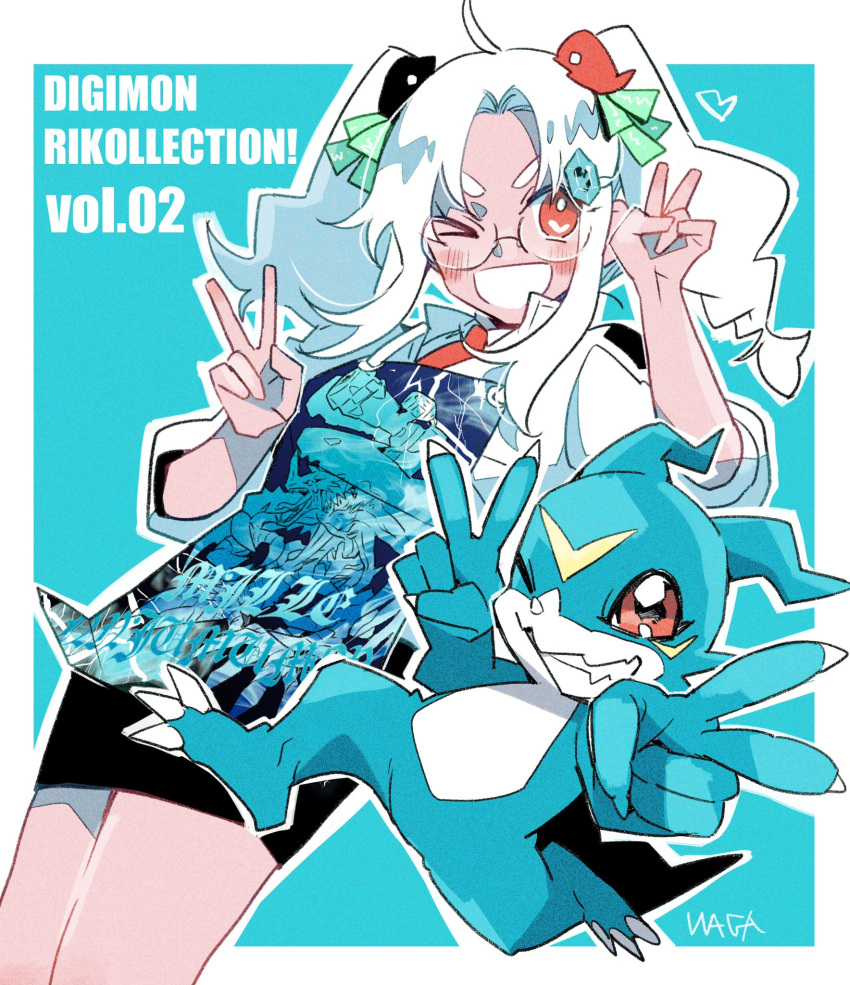 Safebooru - apron black skirt blue background blue skin blush border ...