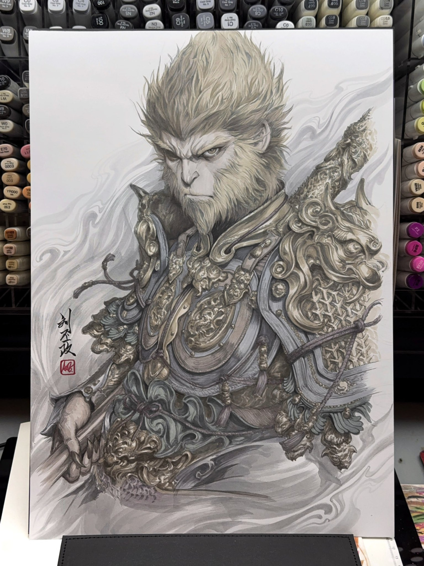 Safebooru - 1boy armor art tools in frame black myth: wukong blonde ...