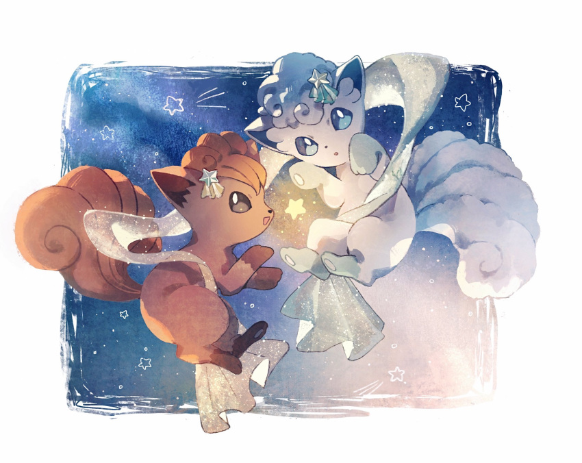 Safebooru - alolan vulpix animal focus blue hair bright pupils brown ...