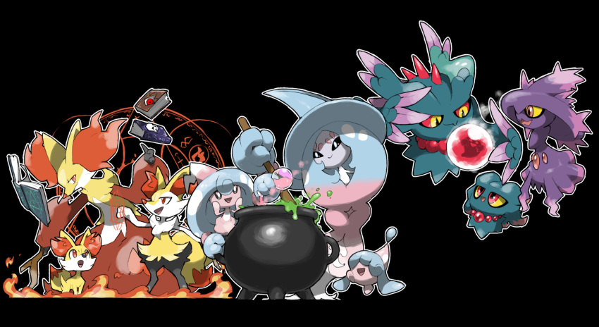 Safebooru - black background blacknirrow book braixen cauldron colored ...