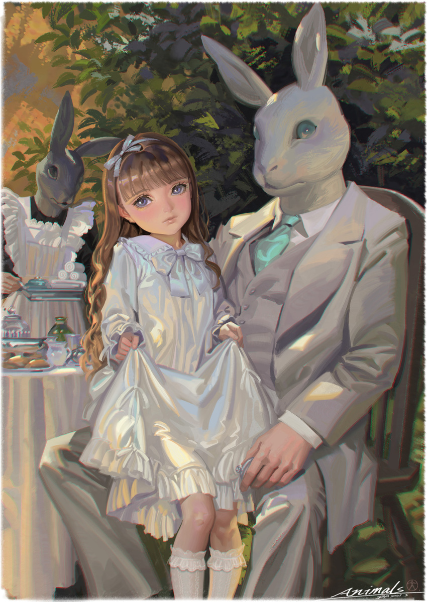 Safebooru - 1boy 2025 2girls alphonse (white datura) apron aqua necktie ...