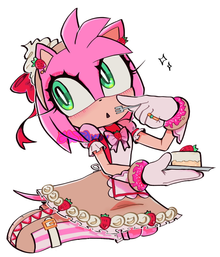 Safebooru - 1girl :o amy rose amy rose (dulce) animal ears animal nose apron bow brown skirt ...