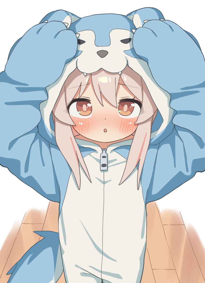 Safebooru - 1girl absurdres animal costume animal hands animal hood arms up blush brown eyes ...